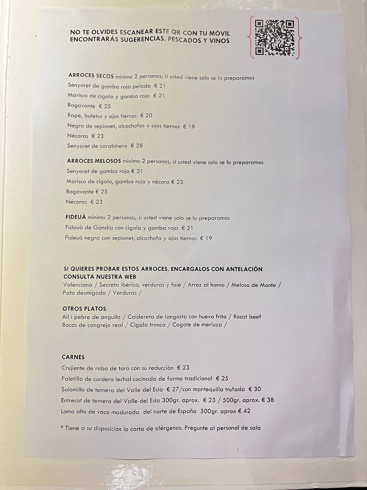 Menu at GOYA GALLERY RESTAURANT, Valencia, Carrer de Borriana