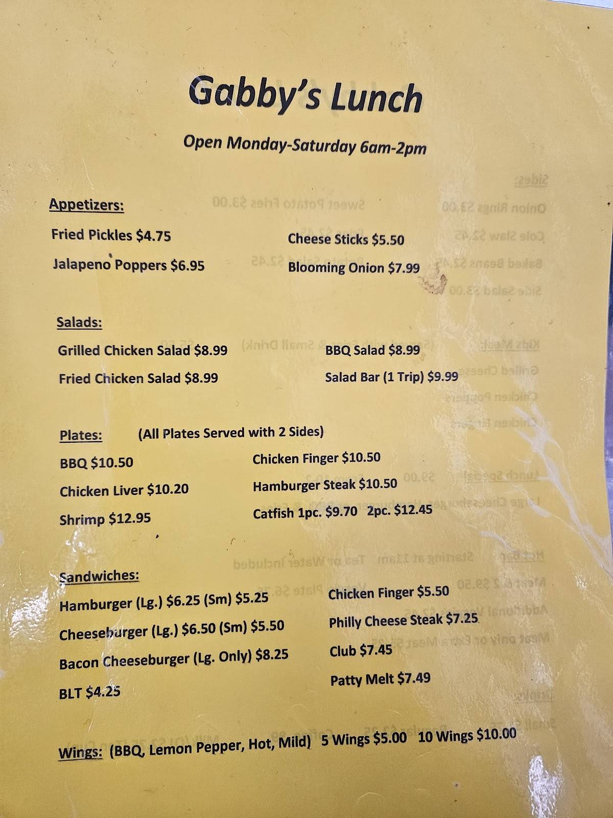 Menu at Gabby's Restaurant, Jasper
