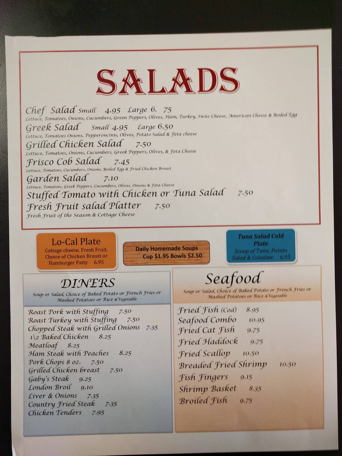 Menu at Gaby's Family Restaurant, Clearwater