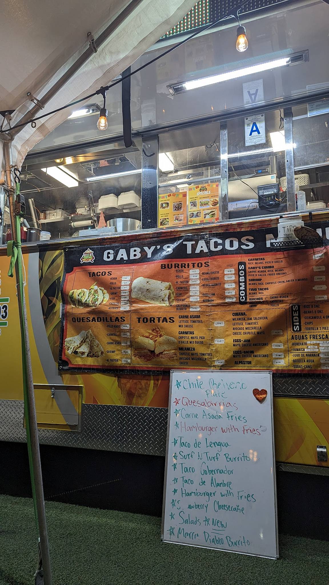 Menu at Gaby's Tacos Food Truck restaurant, Oceanside