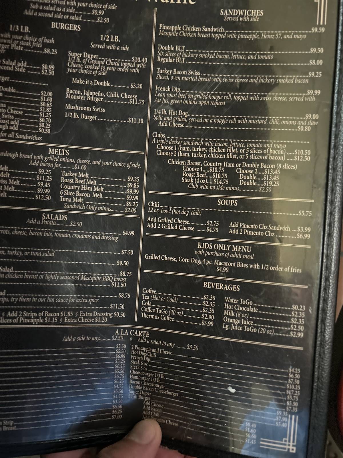 Menu at Mr. Waffle restaurant, Gaffney