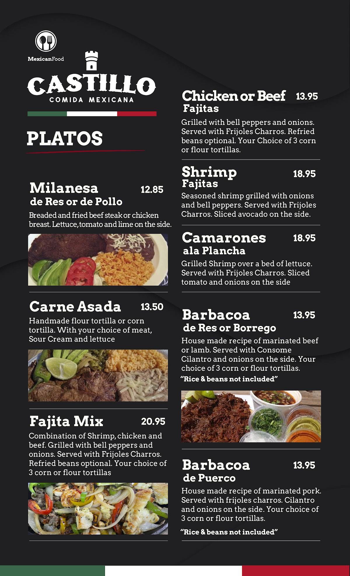 Menu at Restaurante Comida Mexicana Castillo, Gainesville
