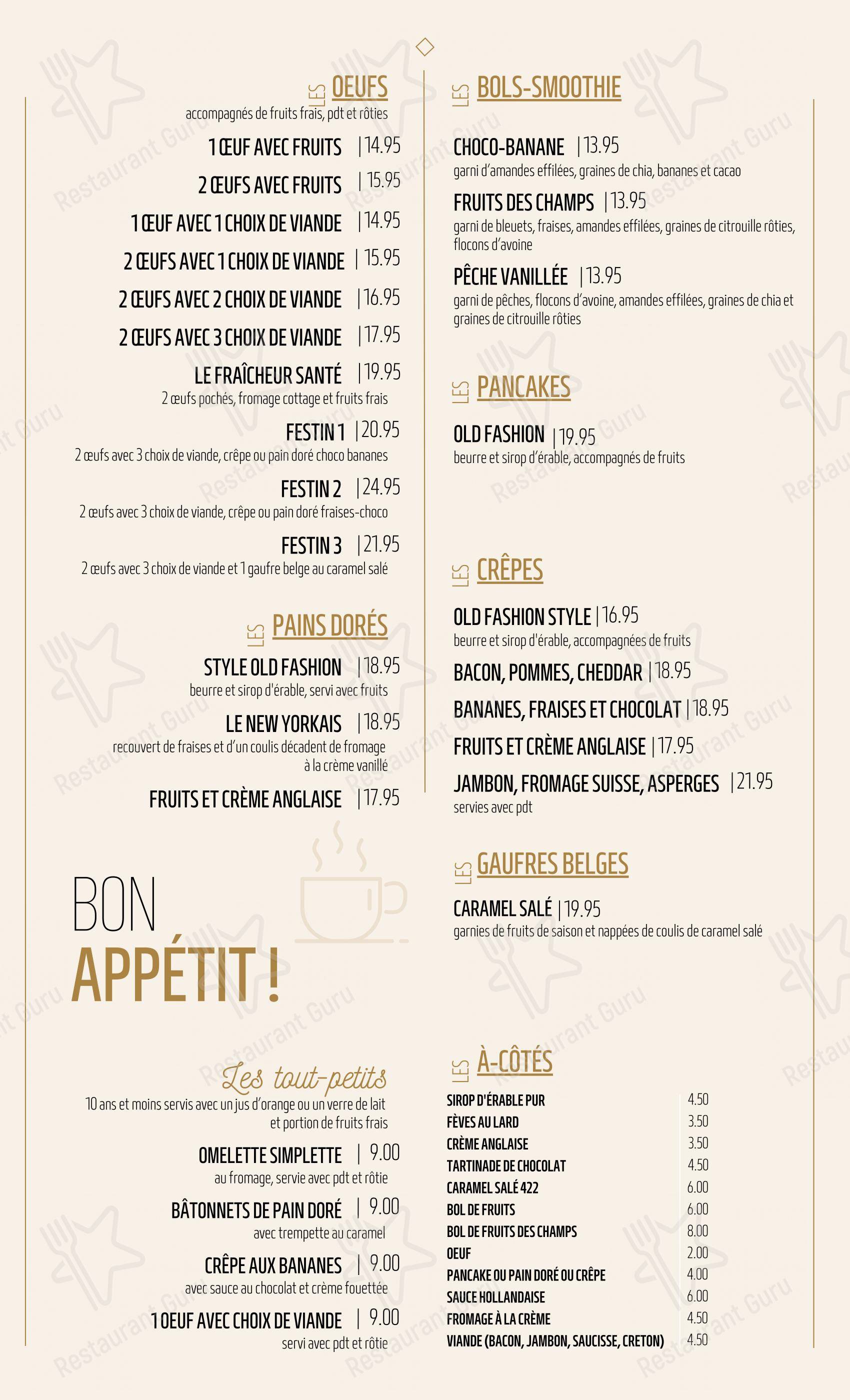 Menu au Gare 422 pub et bar, Saint-Jérôme