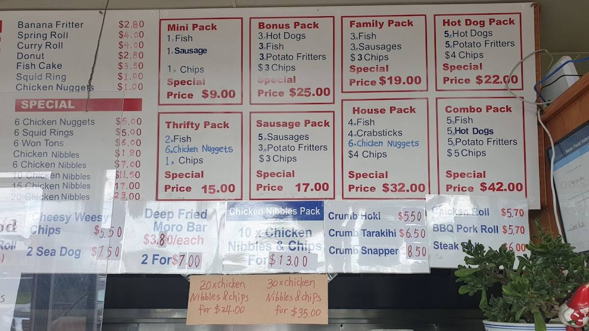 Menu at Garrison Takeaways restaurant, Auckland