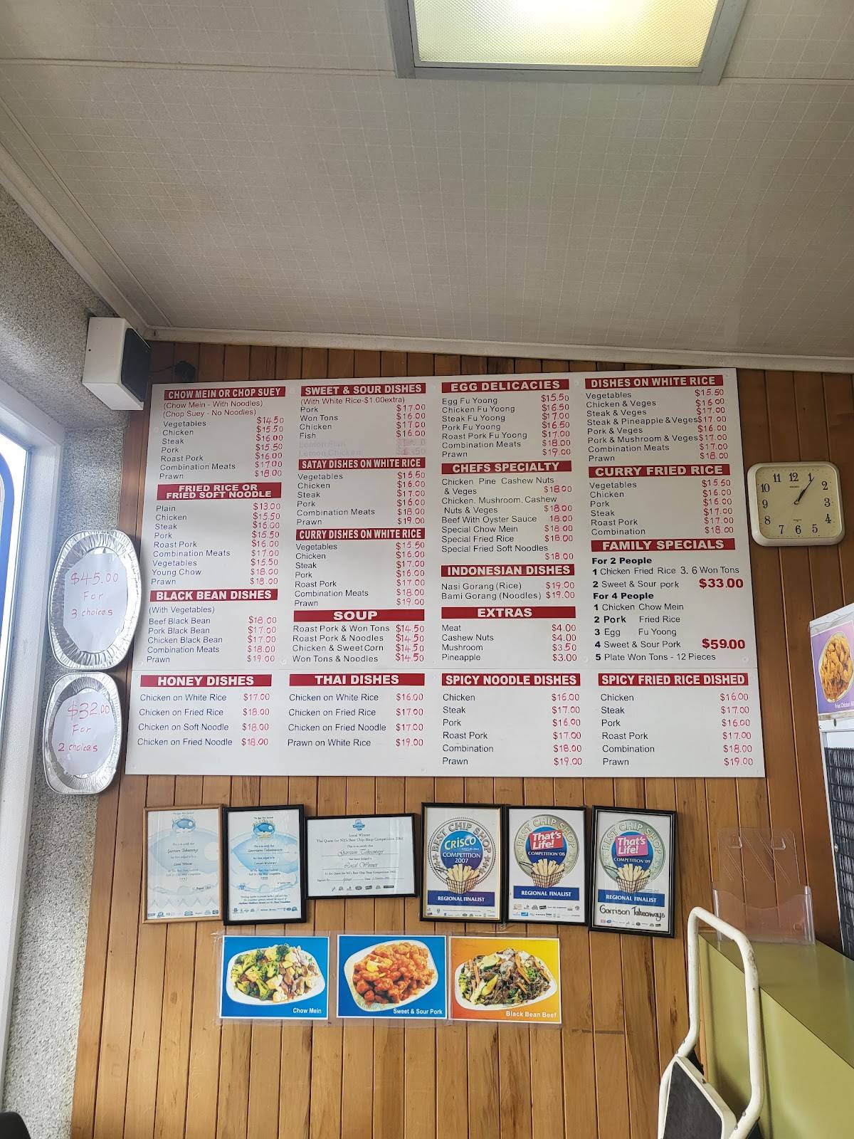 Menu at Garrison Takeaways restaurant, Auckland