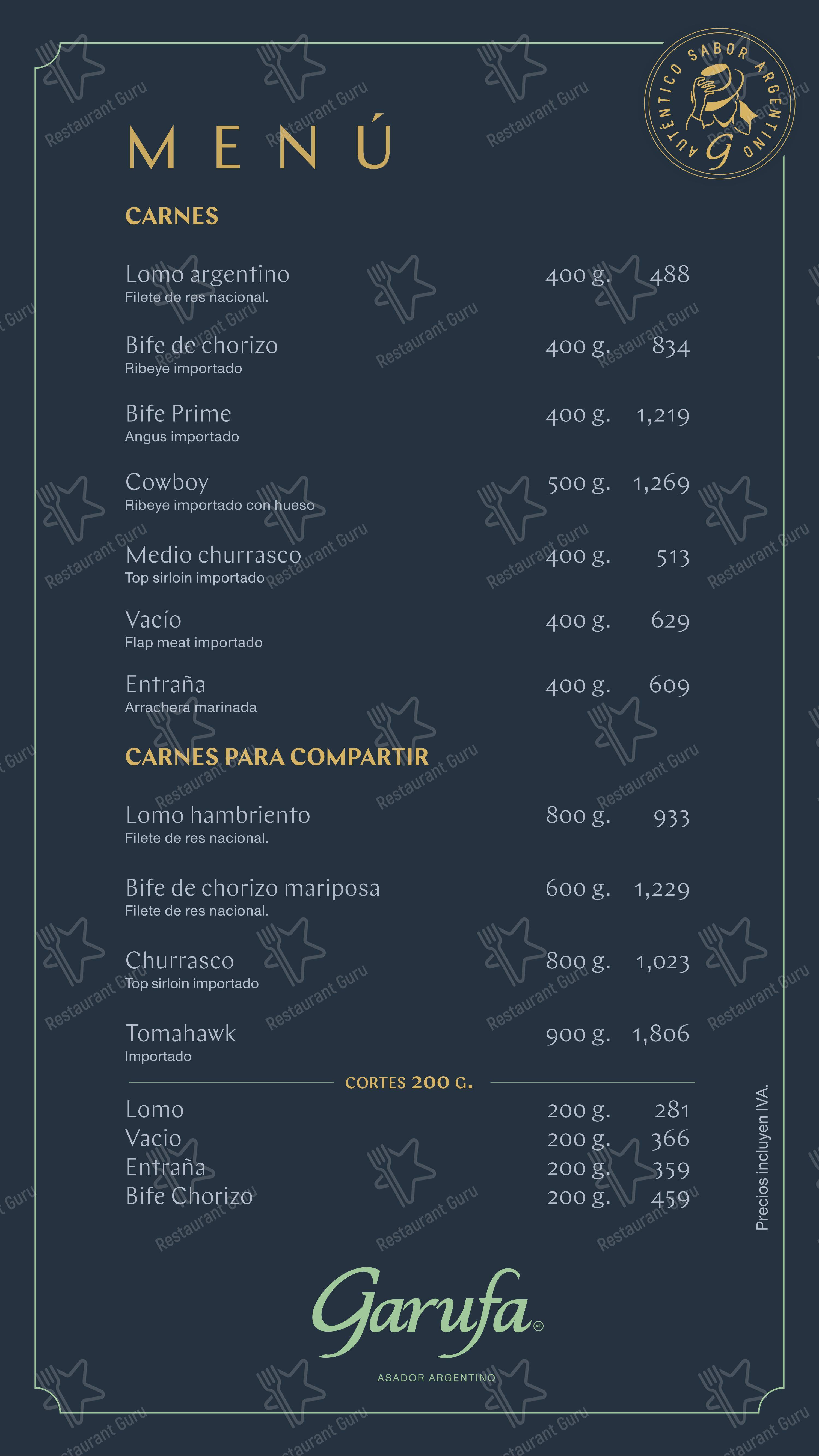 Carta de Garufa Restaurante Argentino - Cd. Juárez, Ciudad Juarez