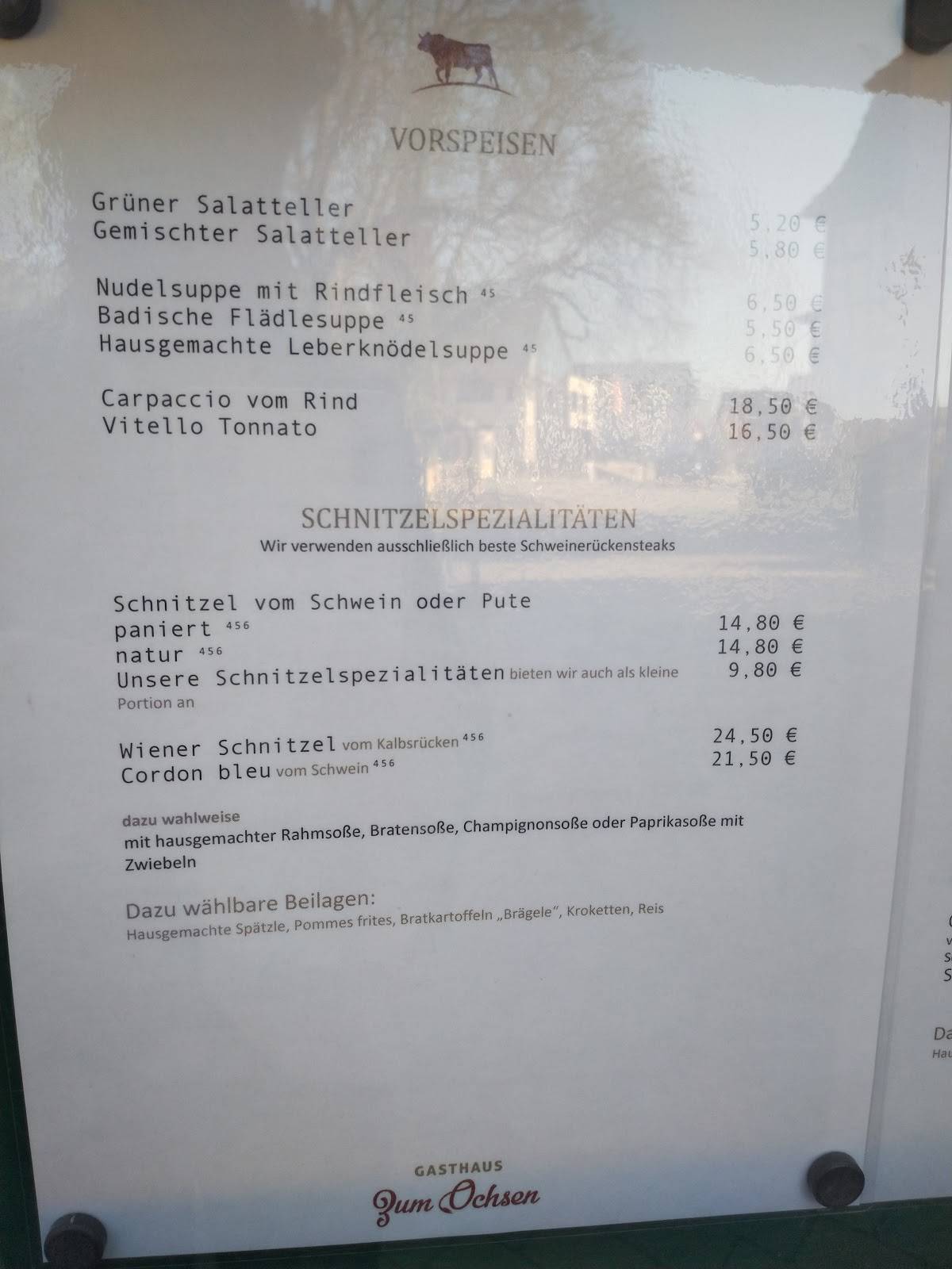 Speisekarte von Gasthaus zum Ochsen restaurant, Rust