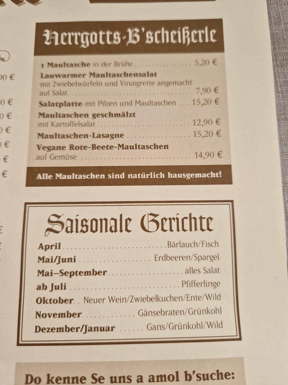Speisekarte von Landgasthof s'Krügle restaurant, Flein