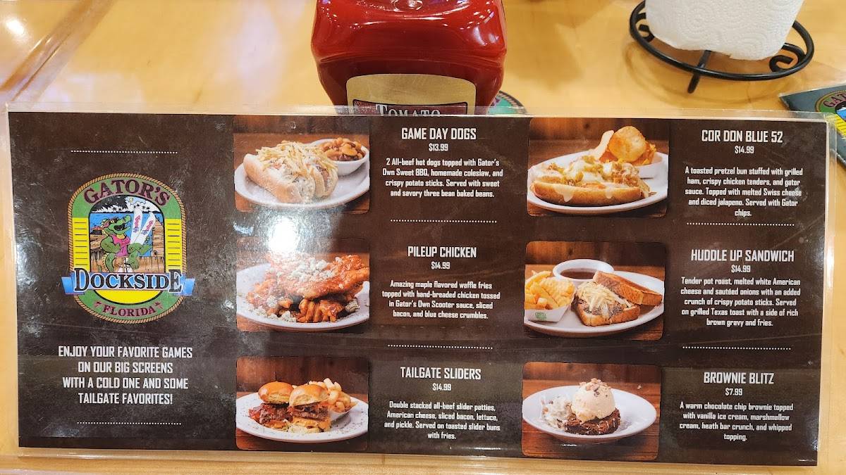 Menu at Gator's Dockside Oakleaf restaurant, Jacksonville, Merchants Way