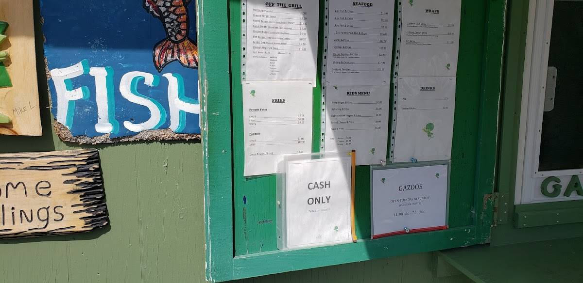 Menu at Gazoo's fast food, Porters Lake