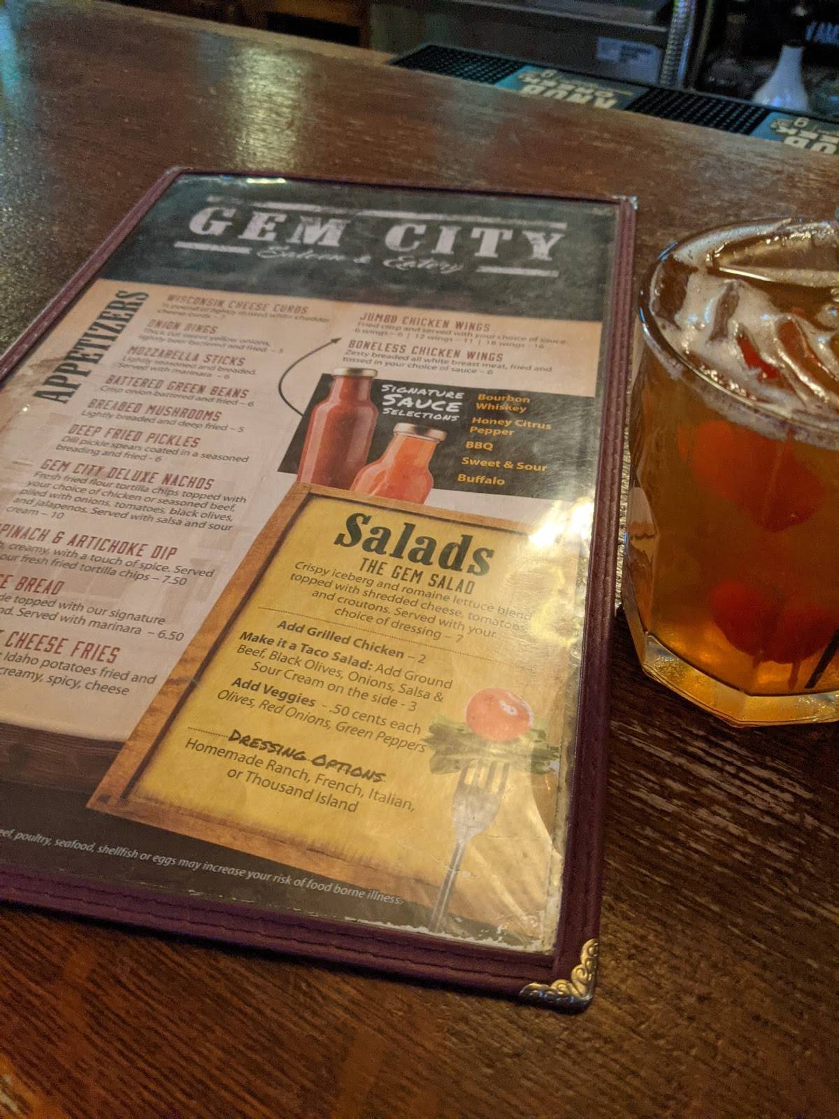 Menu at Gem City Saloon & Eatery pizzeria, Baraboo
