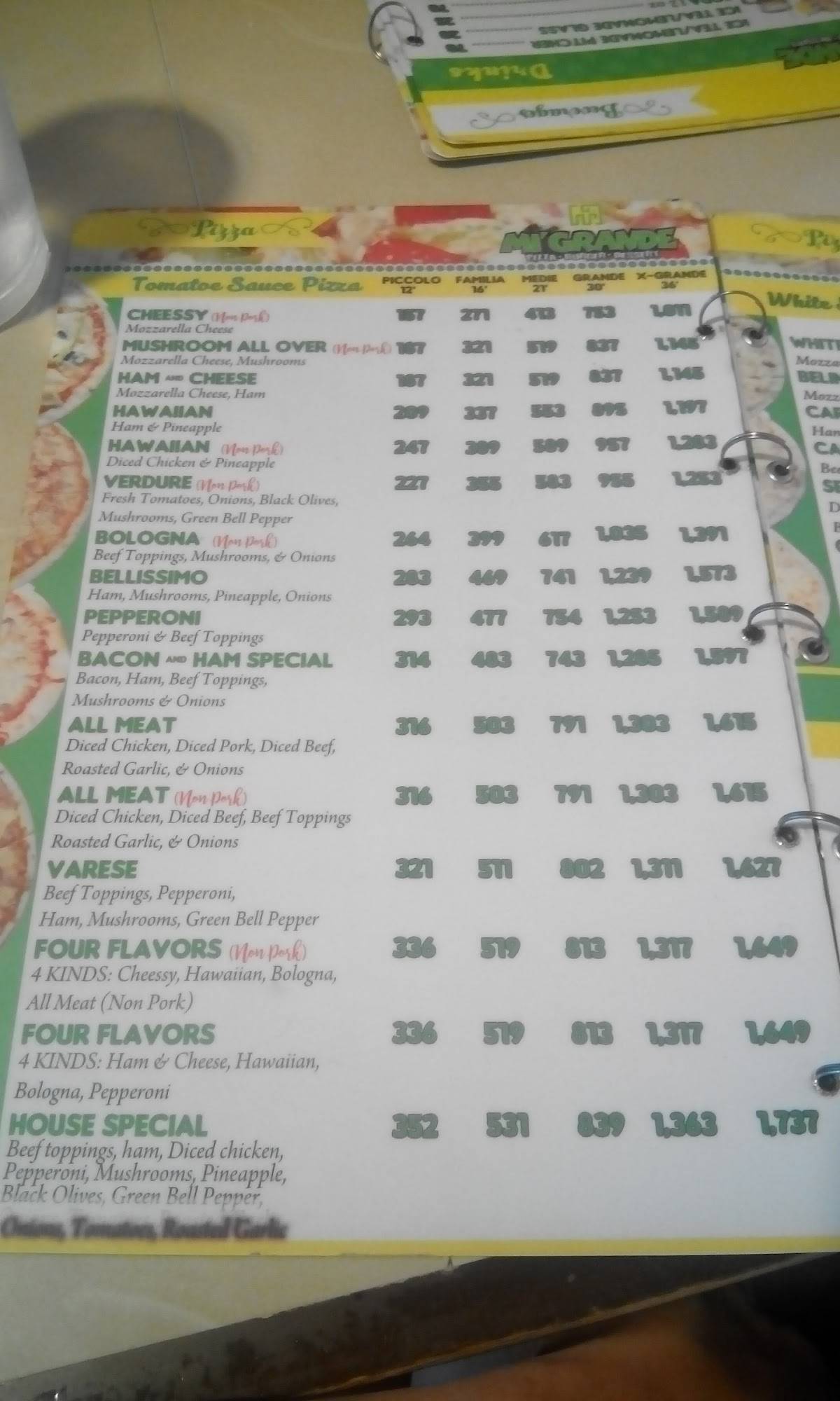 Carta del restaurante Mi'Grande, General Santos, 459H+J5F