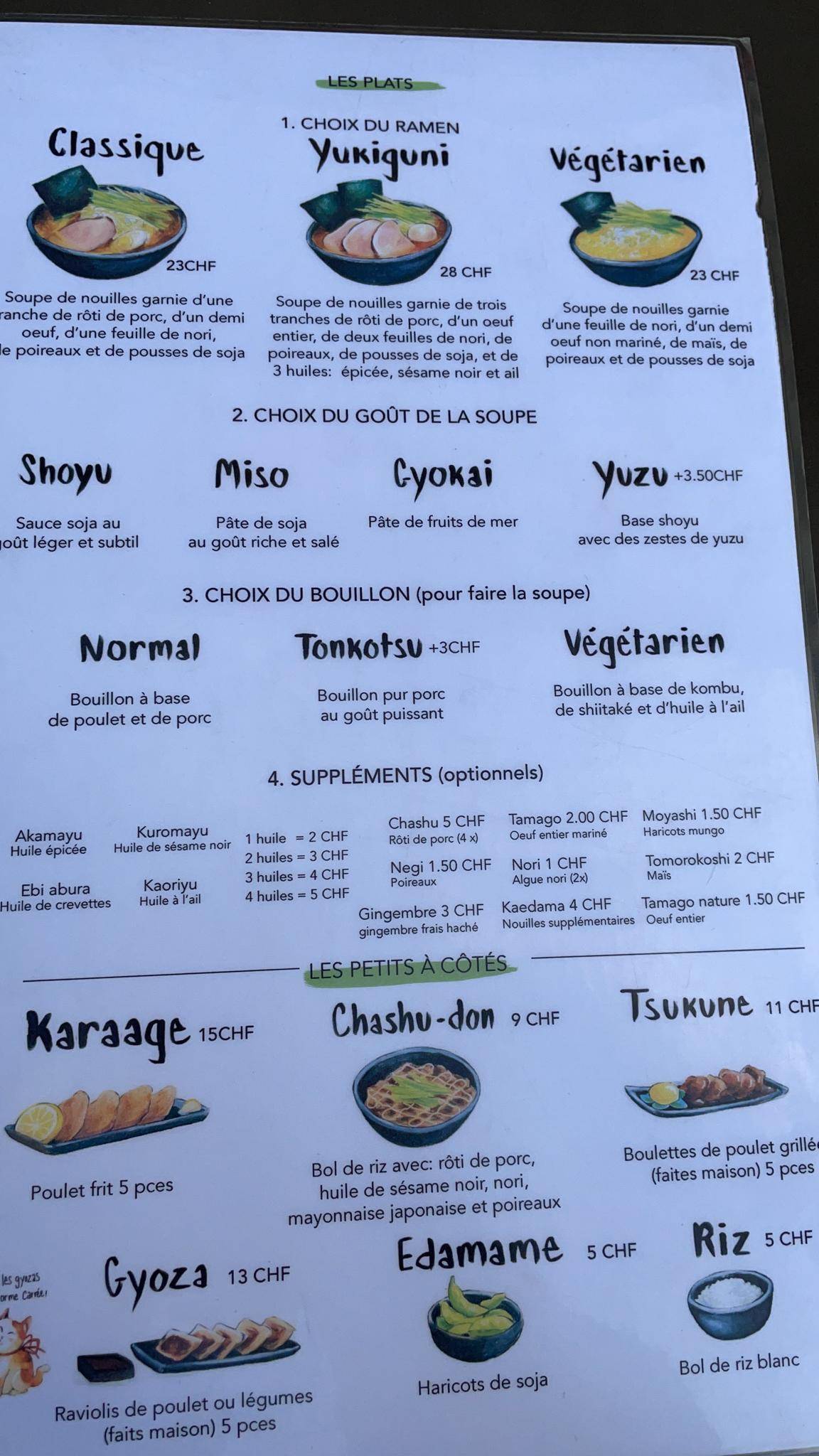 Speisekarte von Yukiguni, Genf
