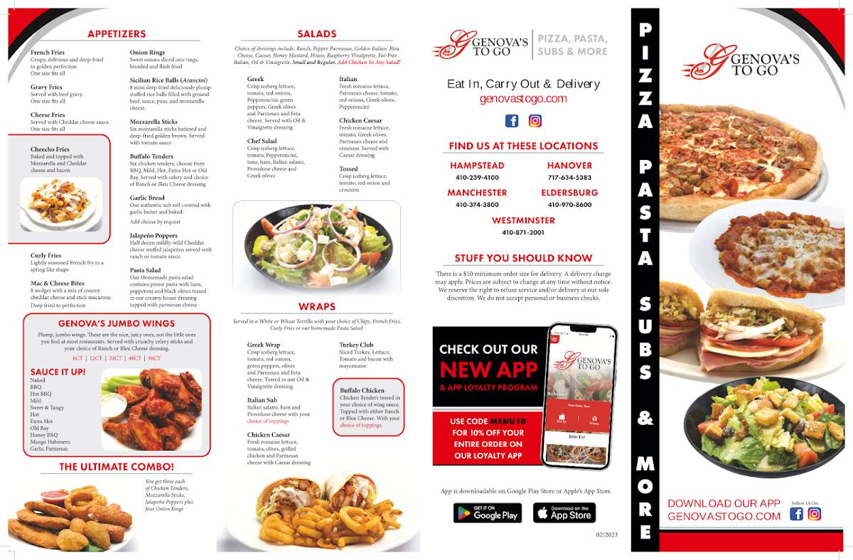 Menu at Genova's To Go pizzeria, Hampstead