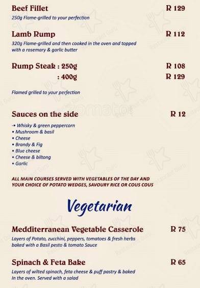 Menu at Kafe Serefe restaurant, George