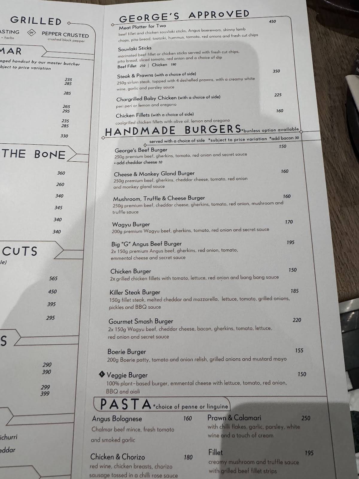 Menu at George's Grill House Menlyn Maine Central Square restaurant ...