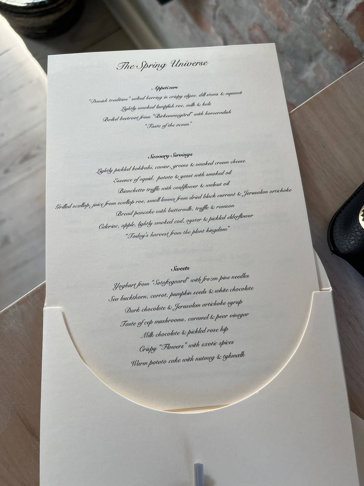Menu at Geranium restaurant, Copenhagen