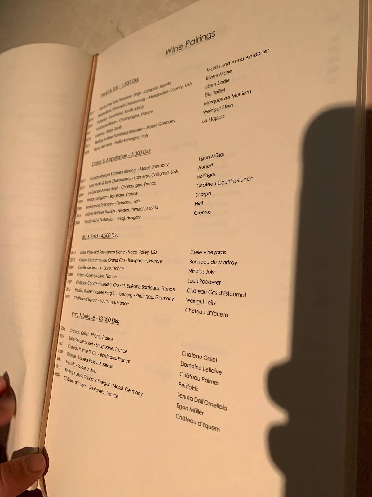 Menu at Geranium restaurant, Copenhagen