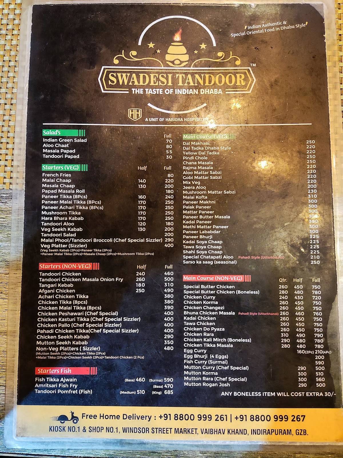 Menu at Swadesi Tandoor, Ghaziabad, Kiosk No.1 & Shop