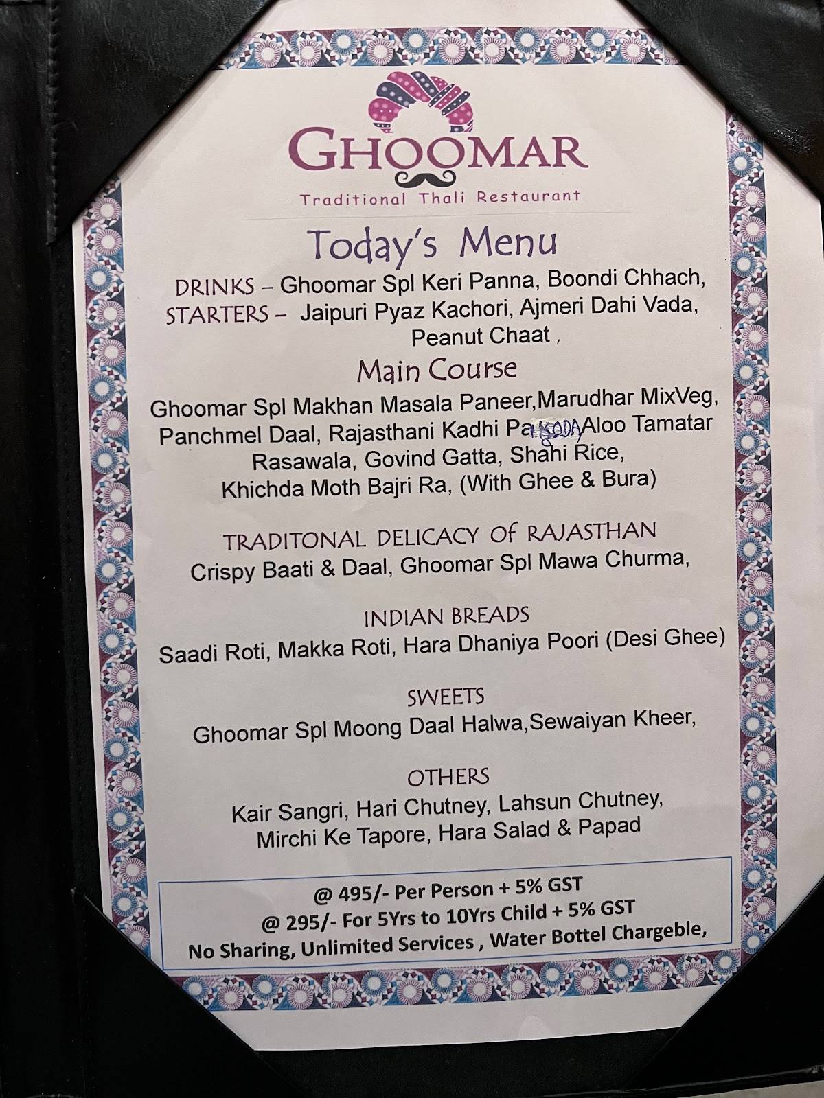Menu at Ghoomar Traditional Thali Restaurants - Connaught Place, New ...