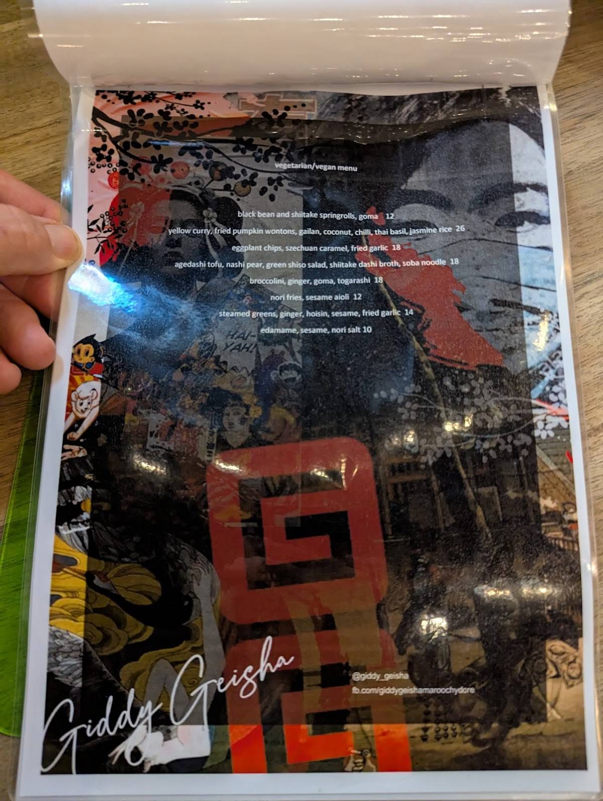 Menu at Giddy Geisha restaurant, Maroochydore
