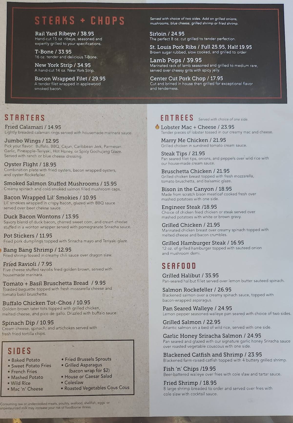 Menu at The Railyard - Gillette restaurant, Gillette