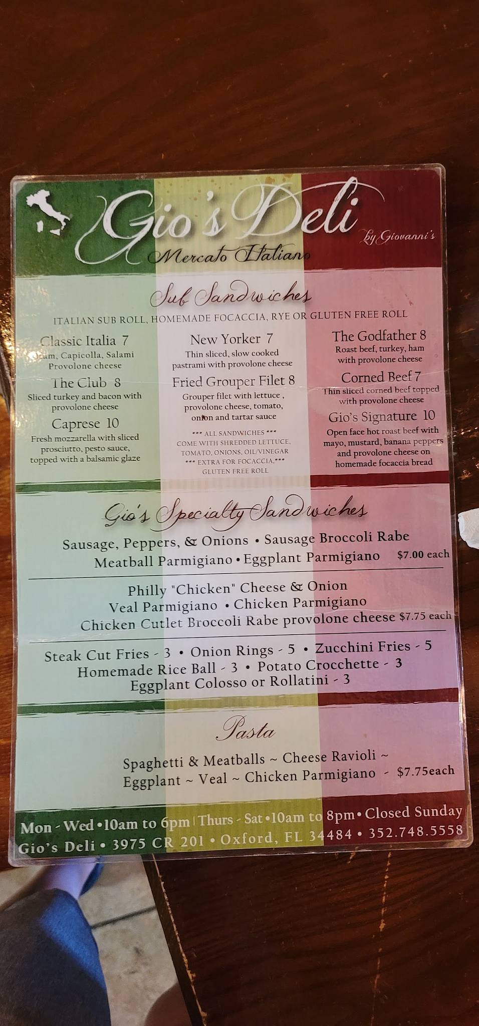 Menu at Gio's Deli cafe, Oxford
