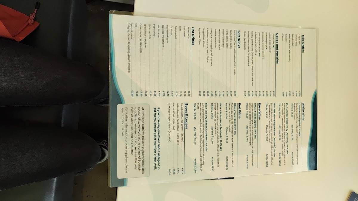 Menu at Riverside Cafe at Riverside Museum, Glasgow