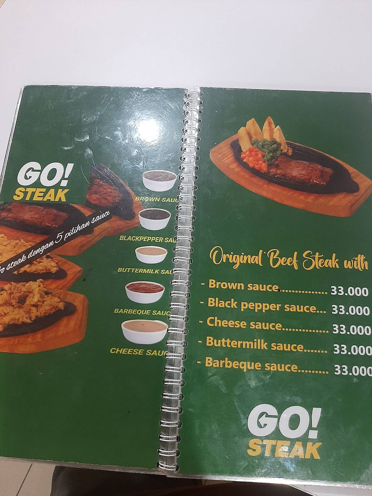 Menu at Go! Steak Jogja restaurant, Yogyakarta