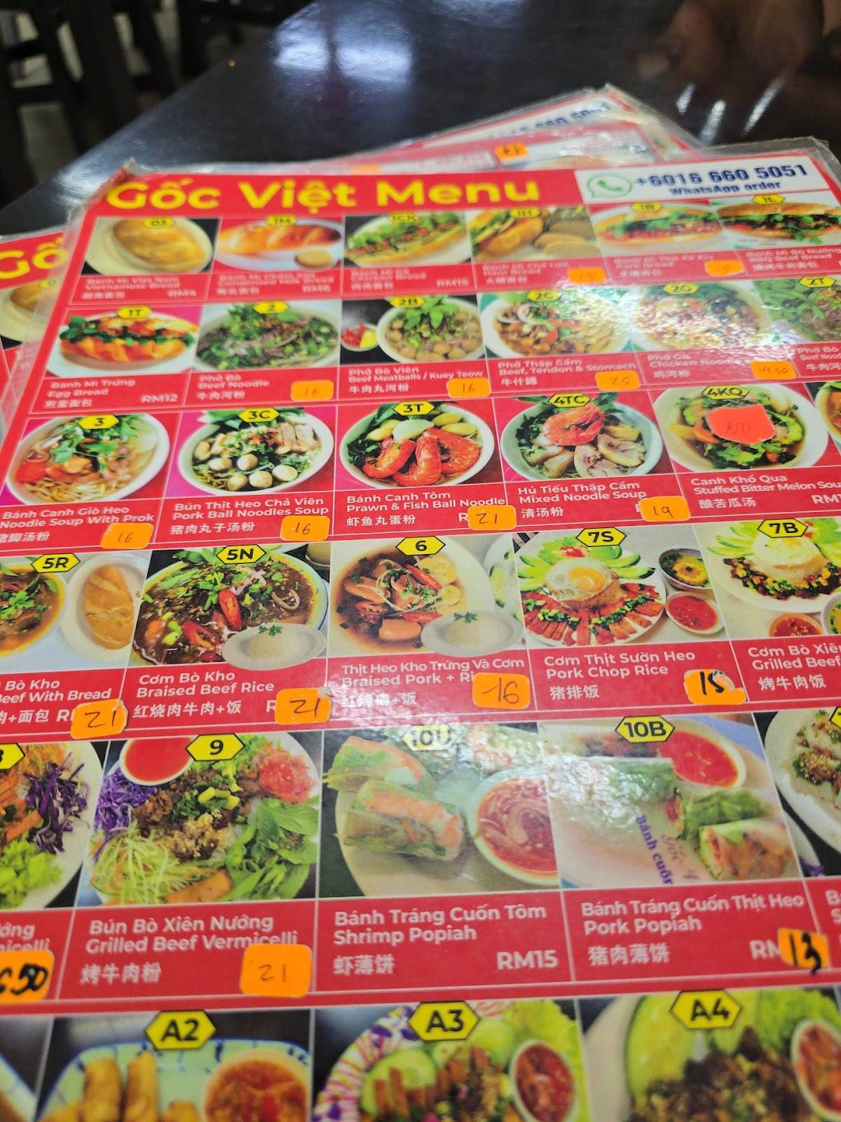 Menu at Goc Viet restaurant, Petaling Jaya