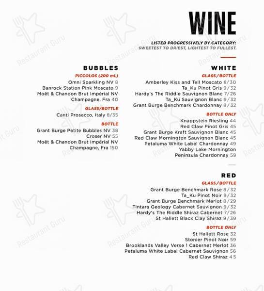 Menu at Topgolf Gold Coast restaurant, Gold Coast