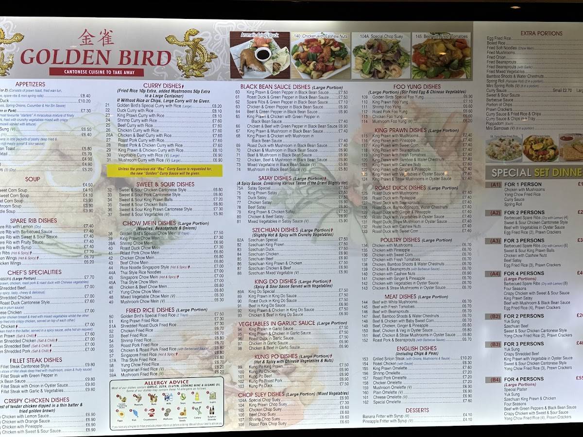 Menu at Golden Bird fast food, Birmingham, 321 Chester Rd