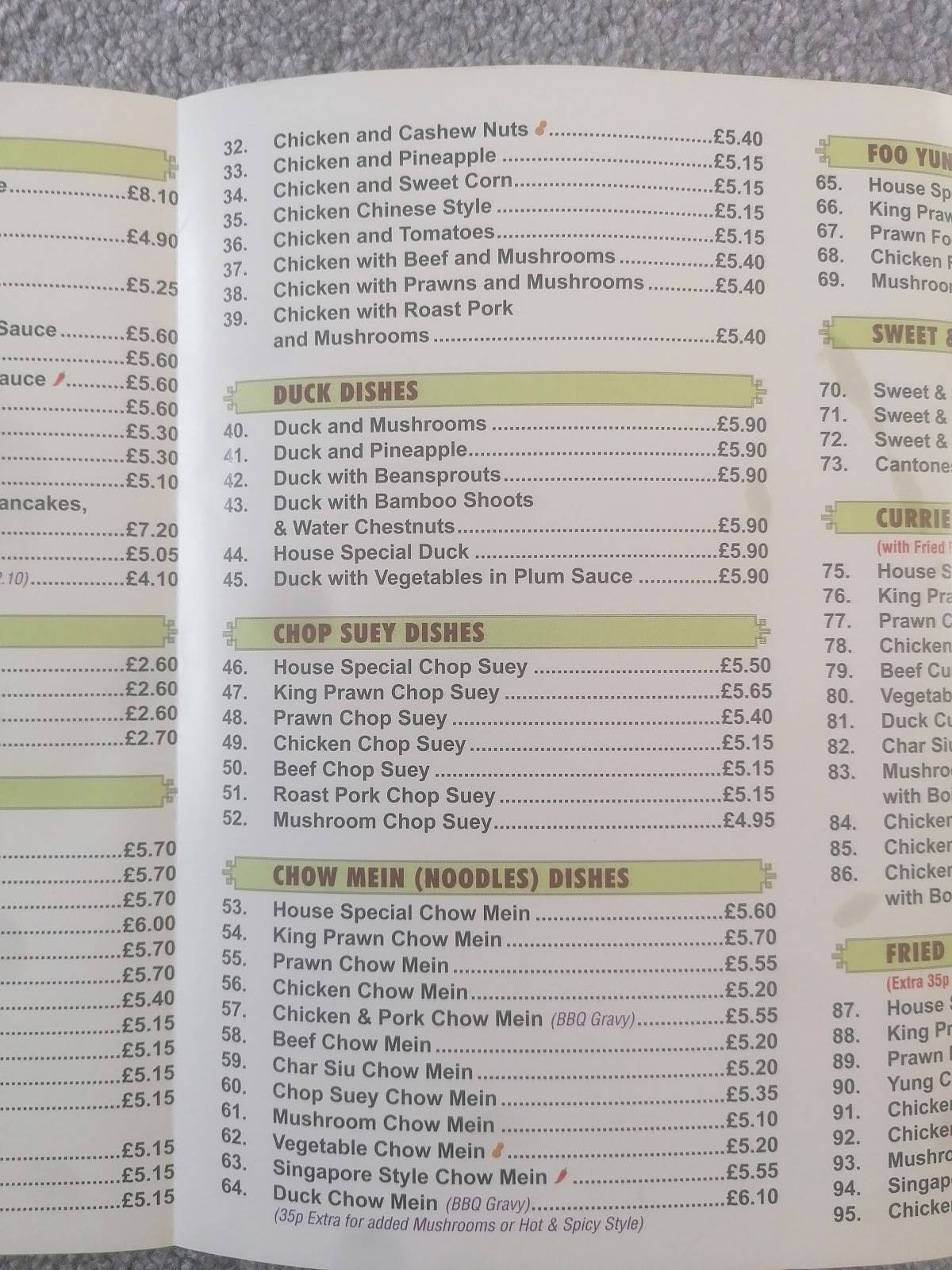 Menu at Golden Bridge fast food, Nuneaton