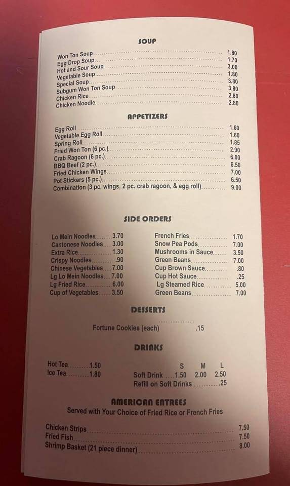 Menu at Golden Buddha restaurant, Louisville
