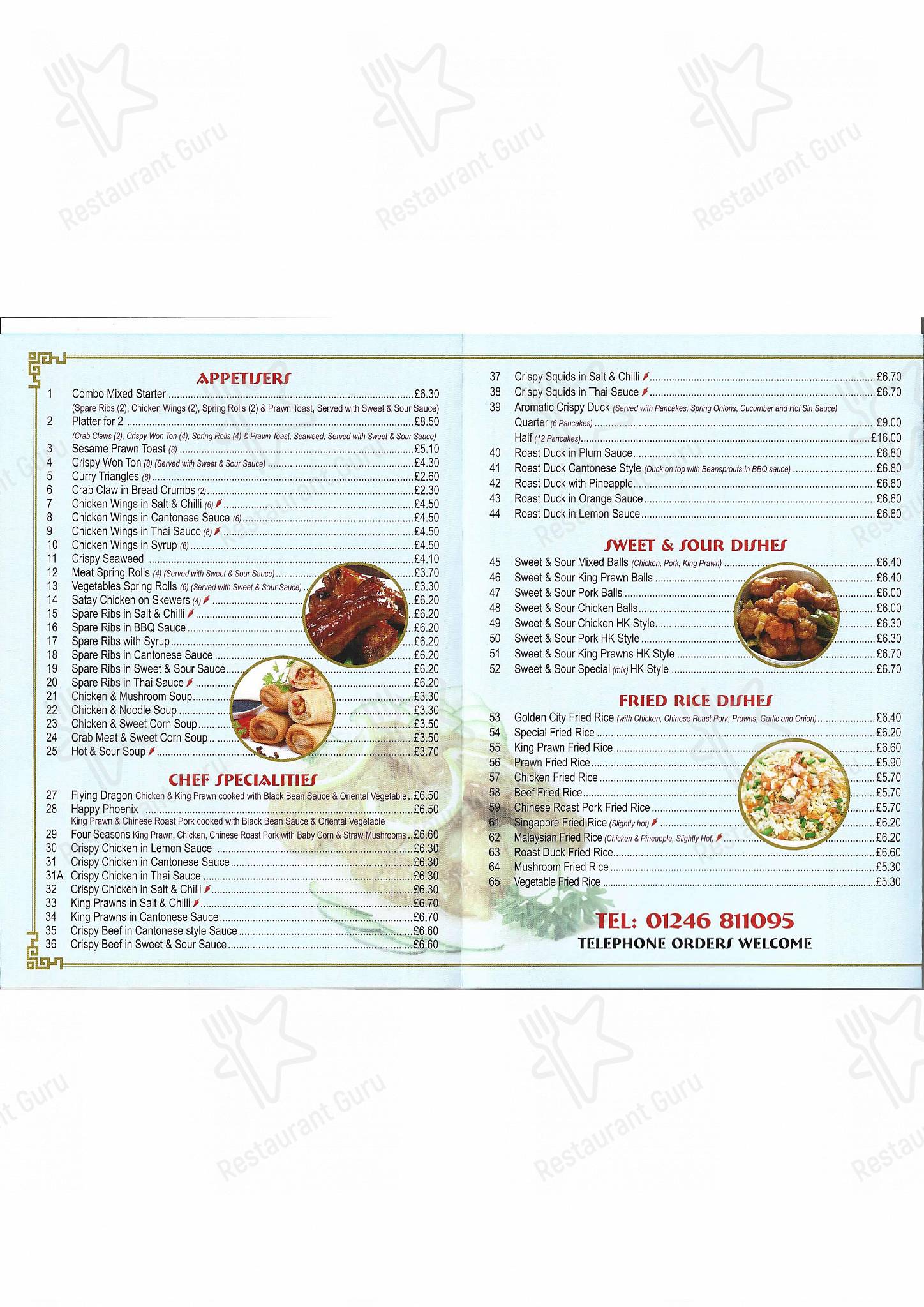 Menu at Golden City Clowne fast food, Clowne, 11 Mill St