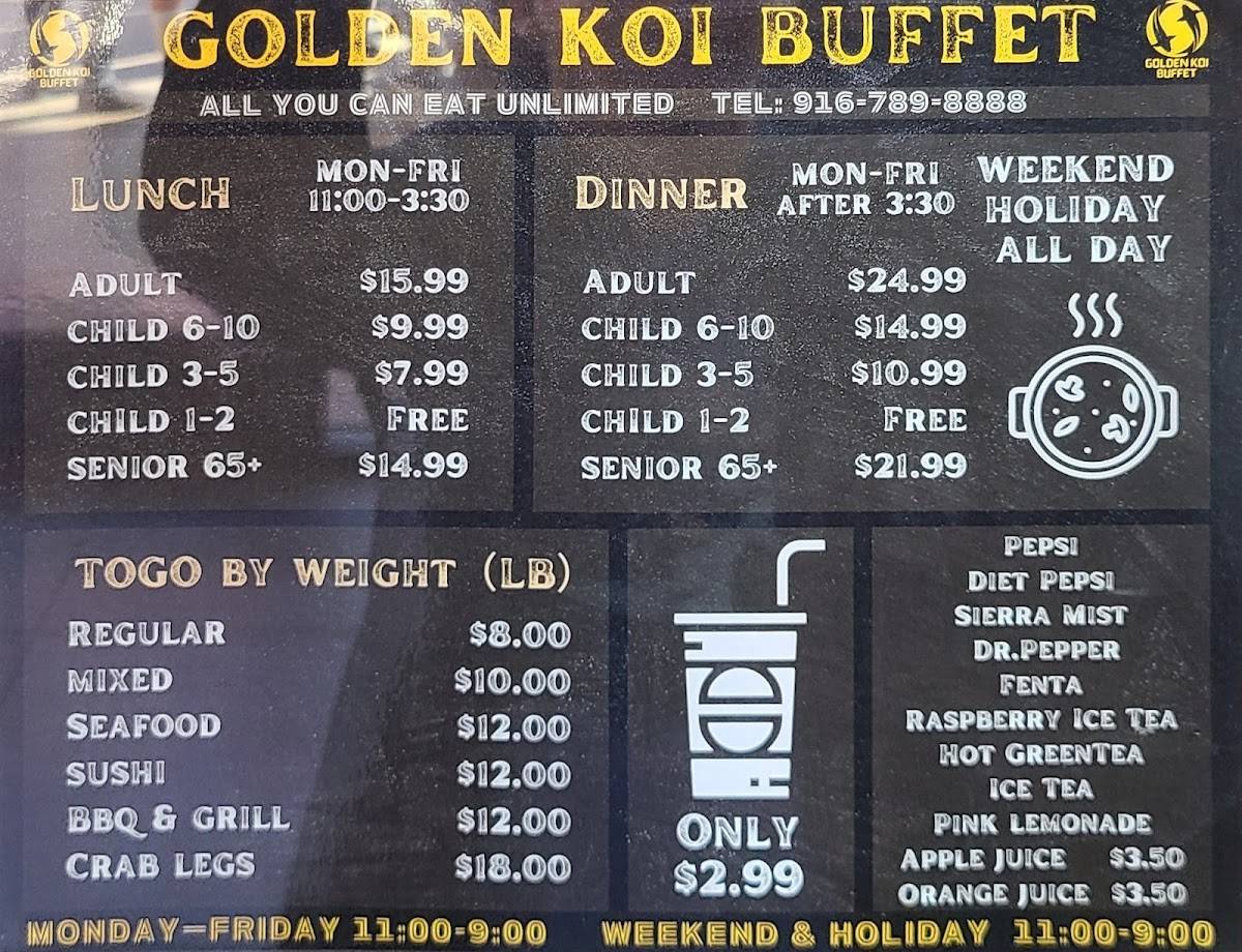 Menu at Golden Koi Buffet restaurant, Roseville