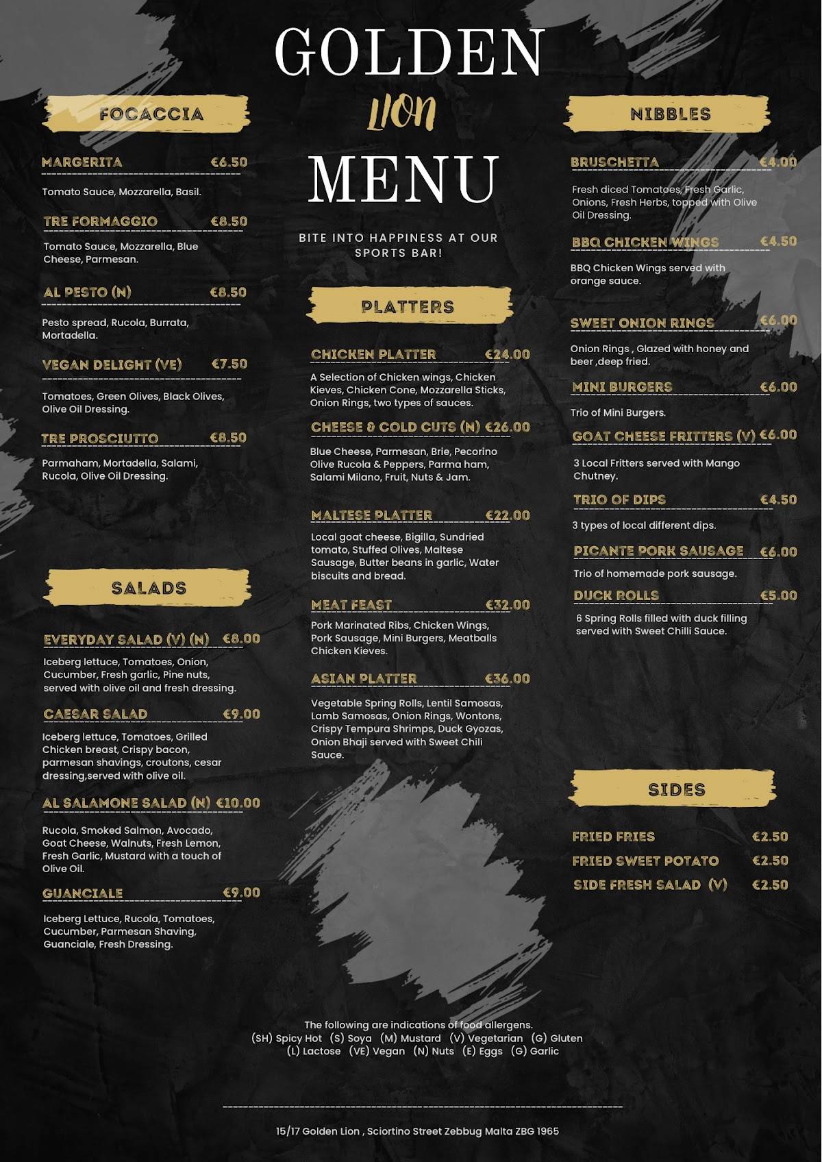 Menu at Golden Lion Bar, Haz-Zebbug