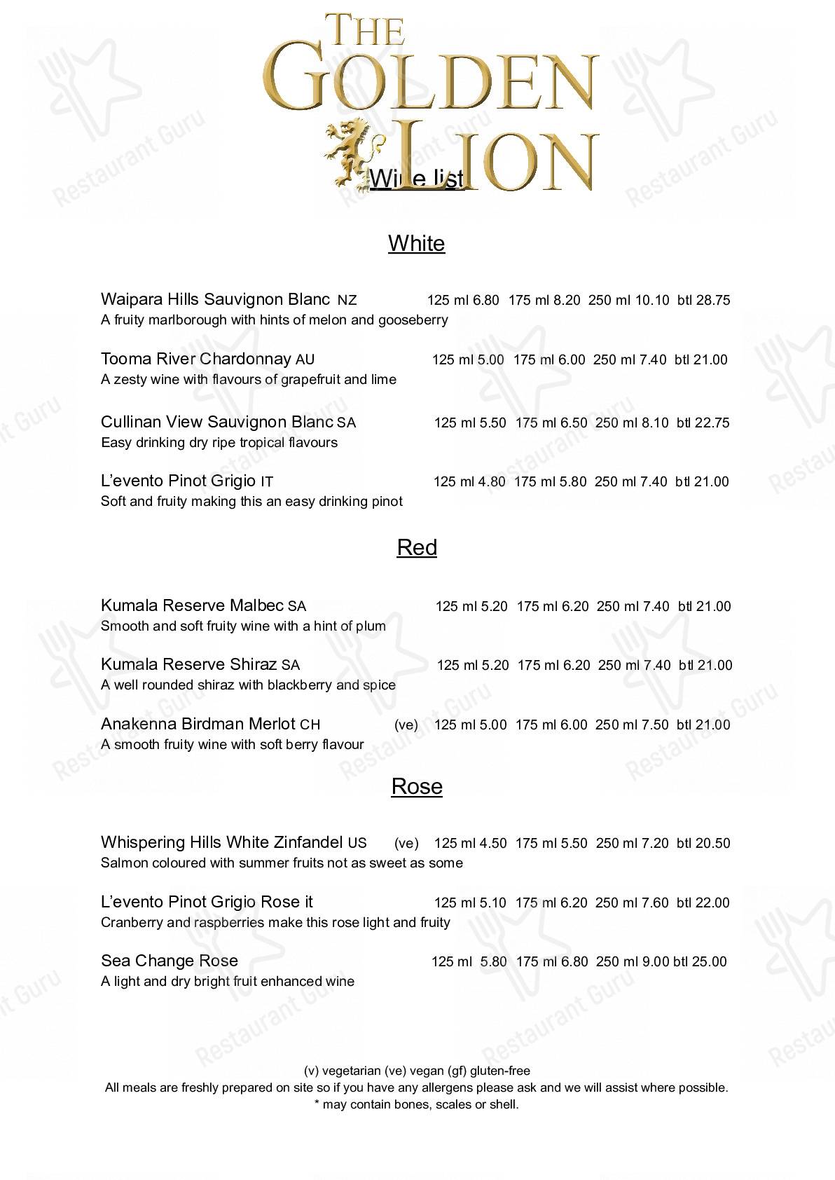Menu at Golden Lion pub & bar, Corbridge