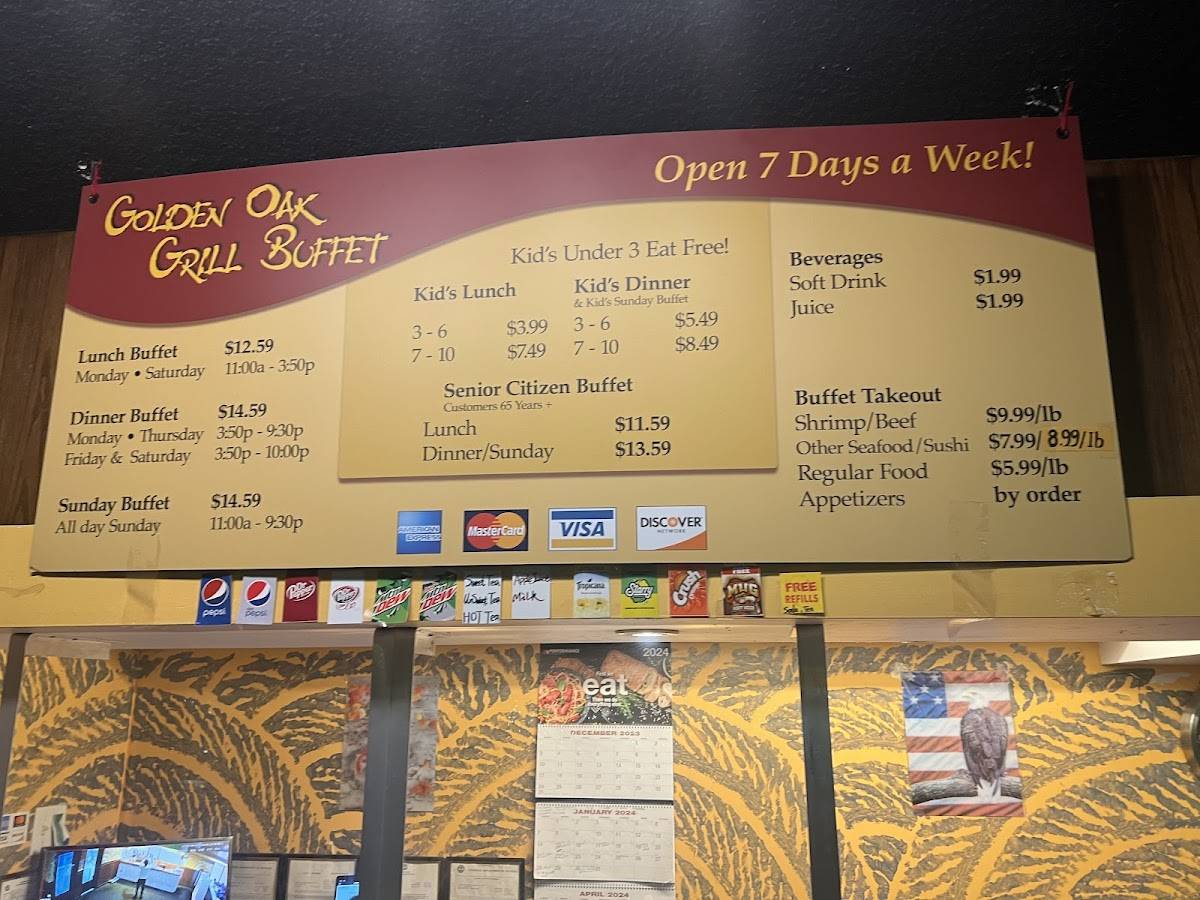 Menu at Golden Oak Buffet restaurant, Oak Ridge