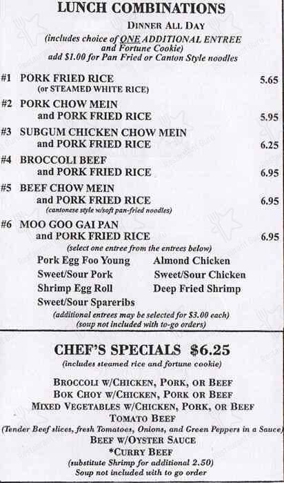 Menu at Golden Star Chinese & American Restaurant, Bremerton