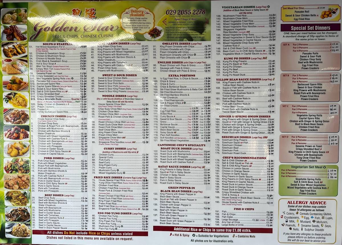 Menu at Golden Star restaurant, Cardiff, 48 Waungron Rd