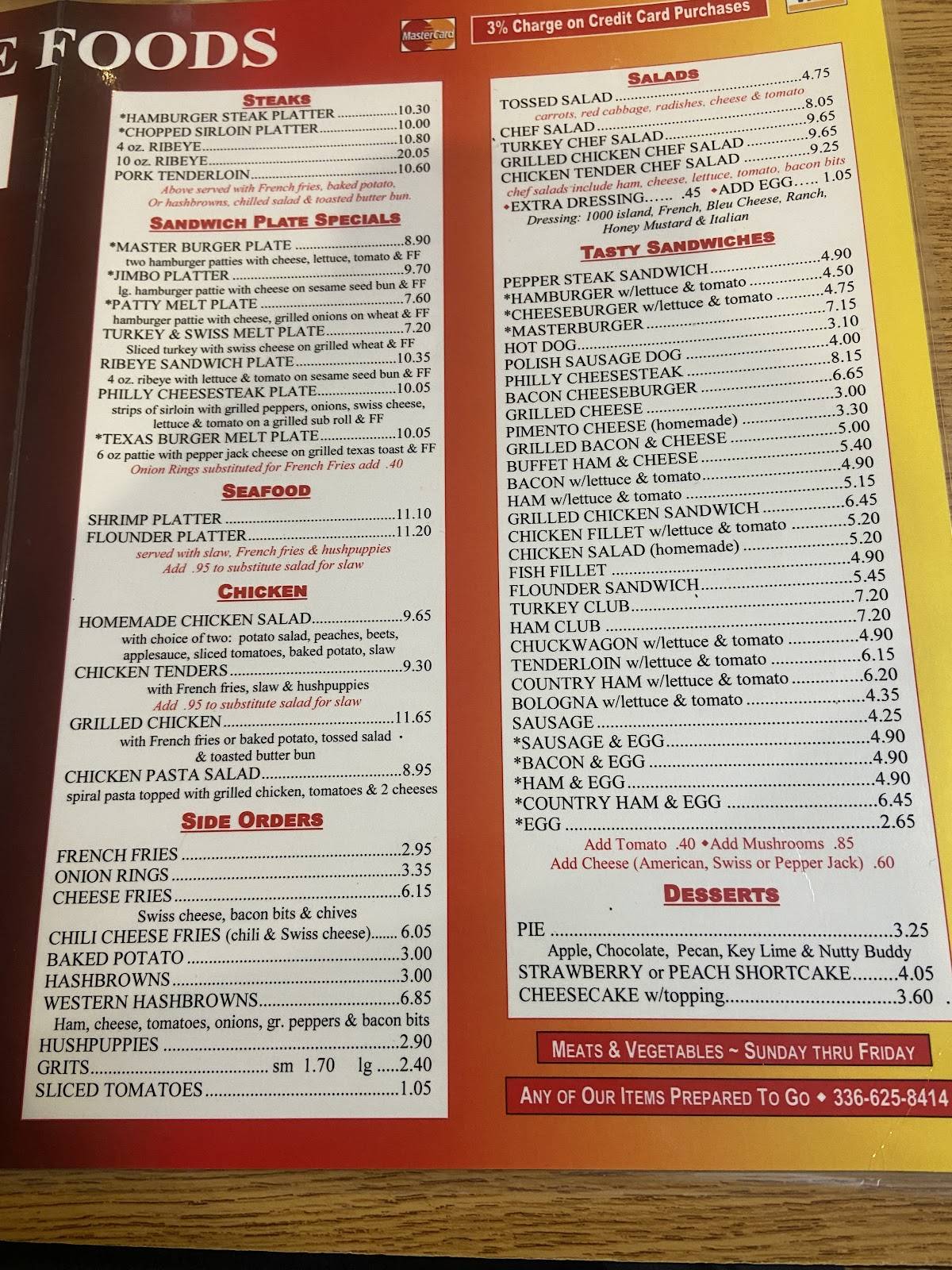 Menu at Golden Waffle restaurant, Asheboro