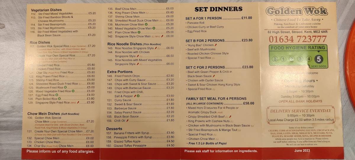 Menu at Golden Wok restaurant, Rochester