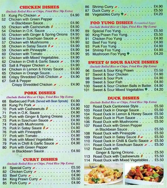Menu at Golden Star fast food, Salford, 66 Fitzwarren St