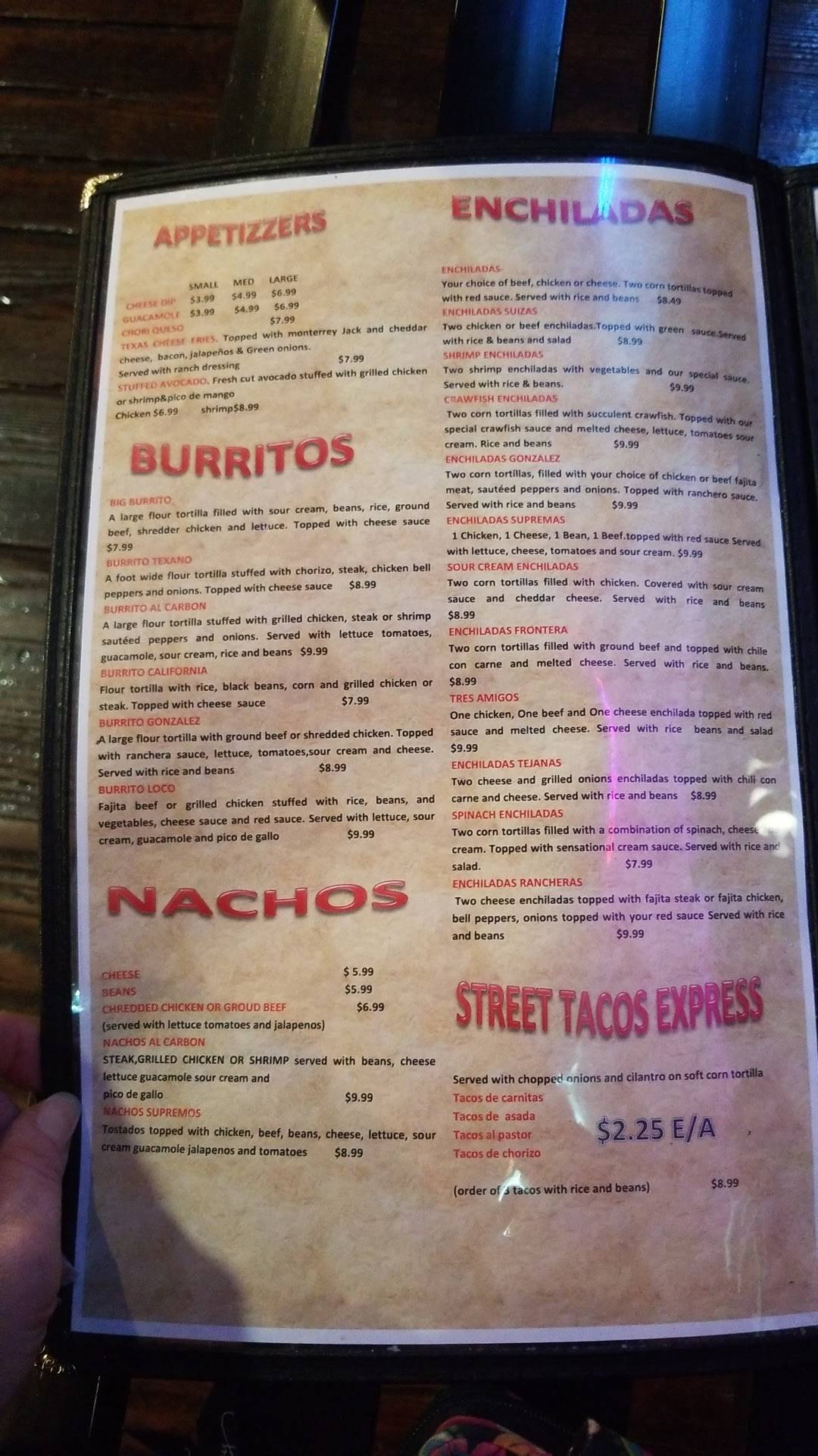 Menu at Gonzalez Mexican Restaurant, Homer