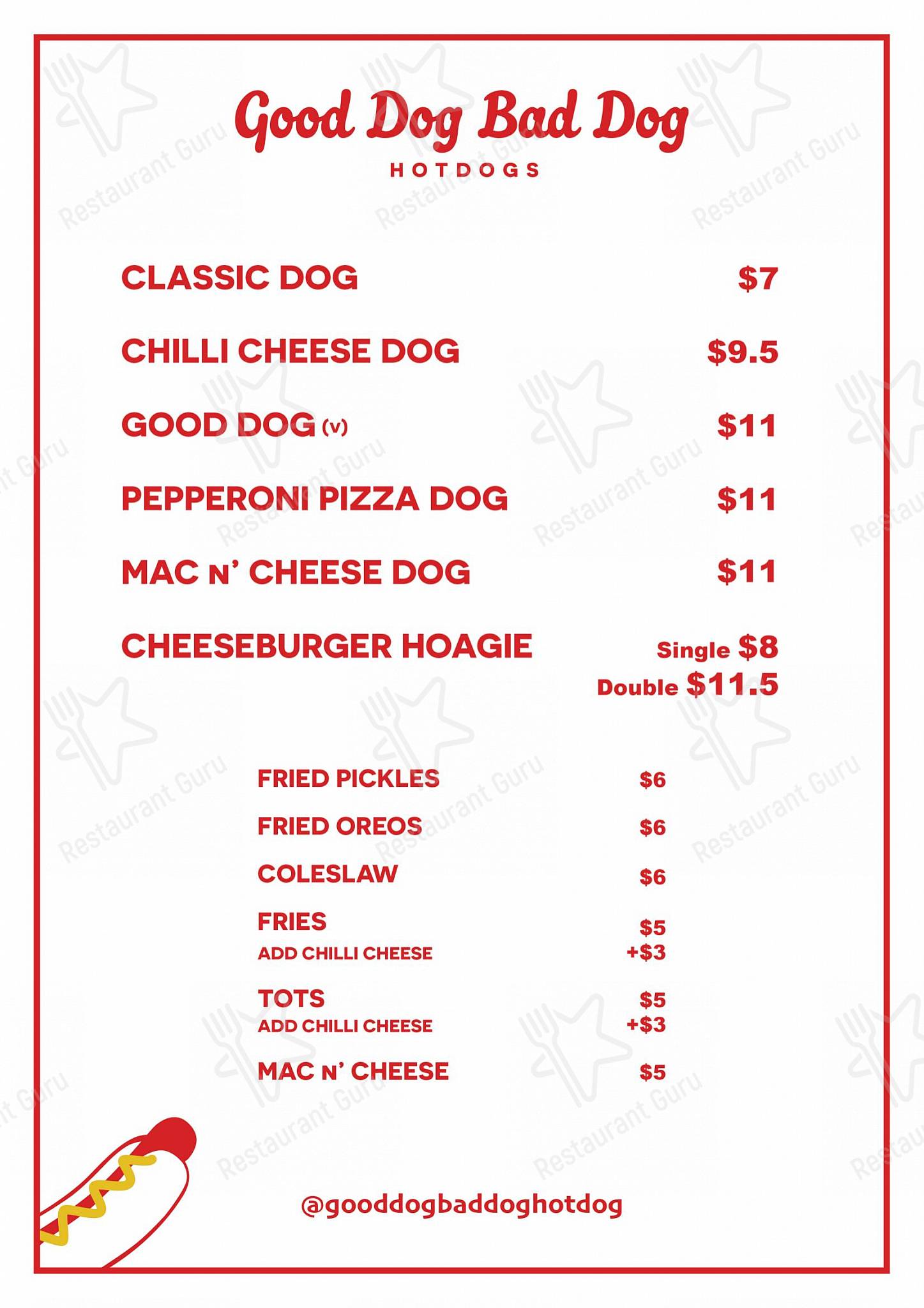 Menu at Good Dog Bad Dog restaurant, Auckland