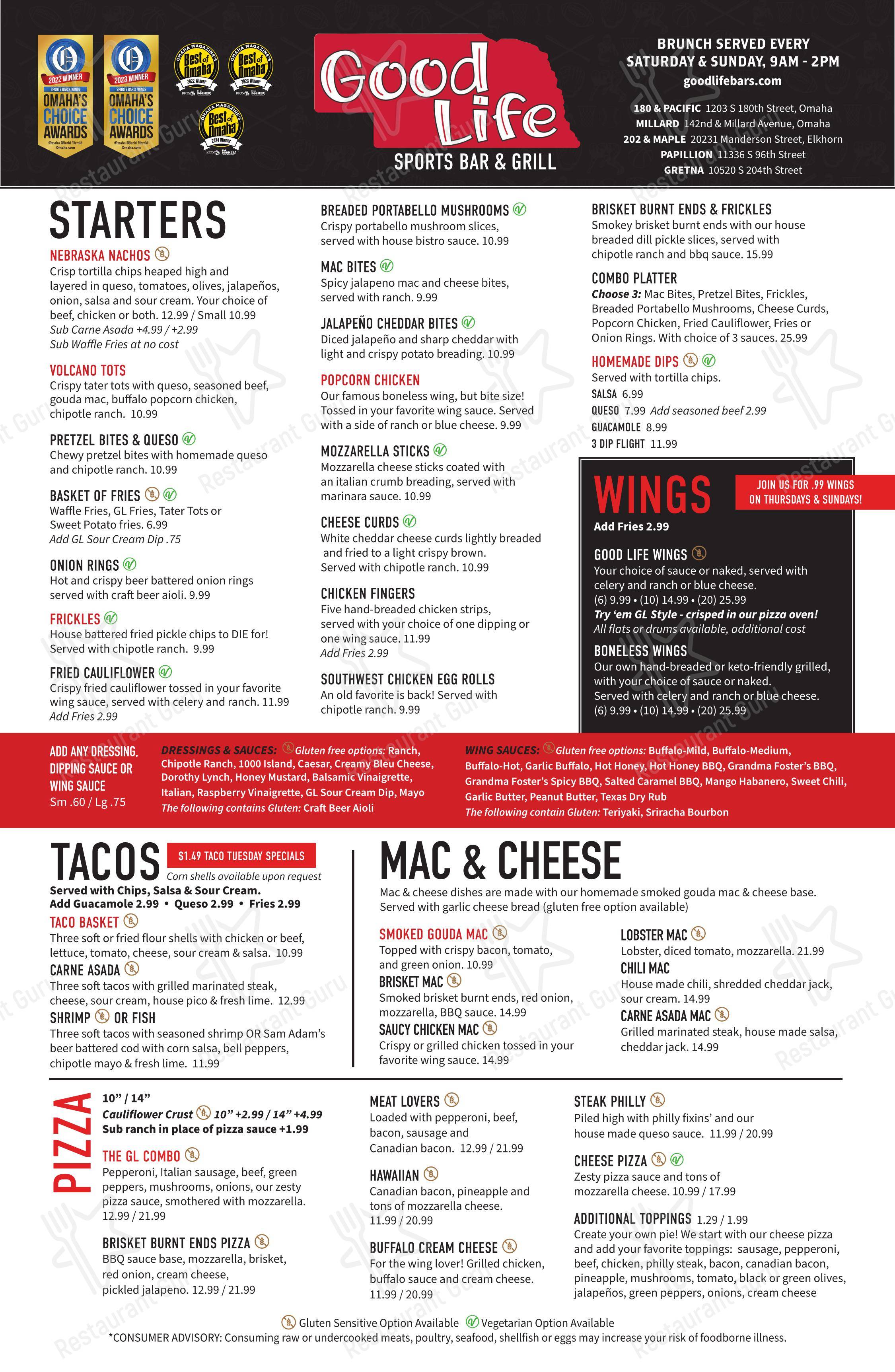Menu at Good Life Sports Bar & Grill "OG" - 180th & Pacific, Omaha, S ...