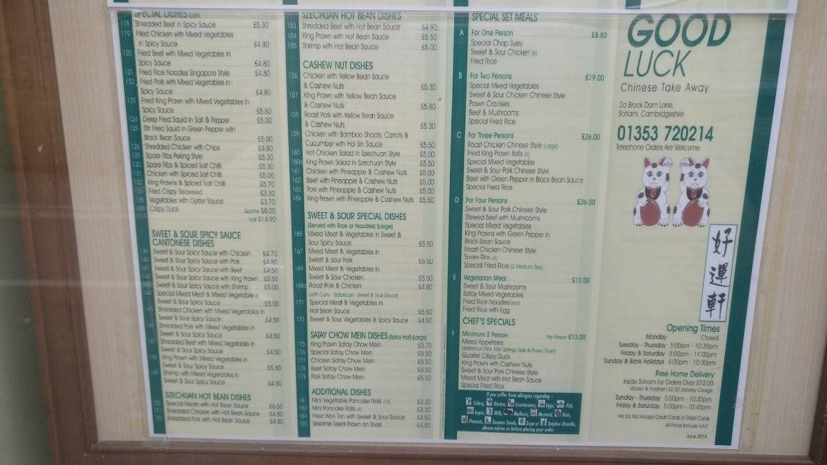 Menu at Good Luck Take Away fast food, Ely