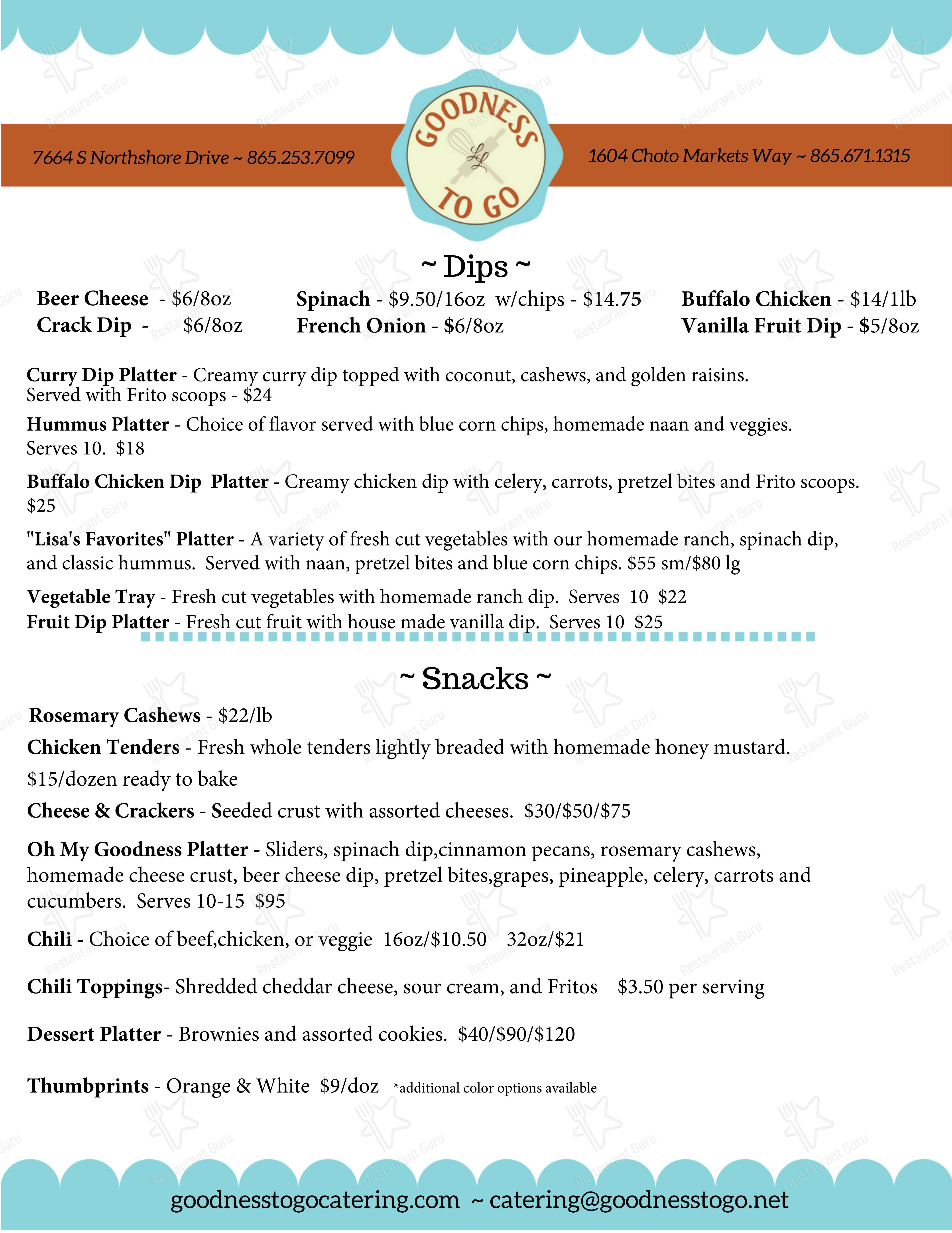 Menu at Goodness To Go restaurant, Knoxville