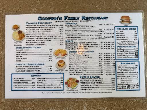 Menu at Goodwin's Family Restaurant, Circleville